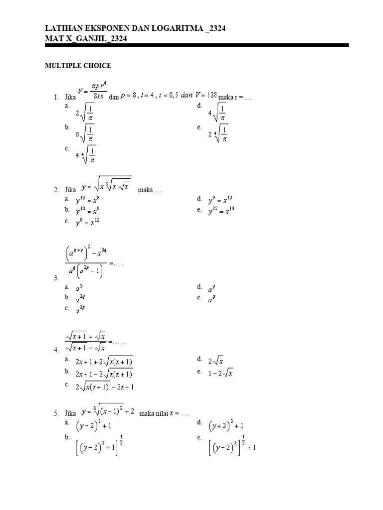 Latihan Eksponen Dan Logaritma - 2324 | PDF
