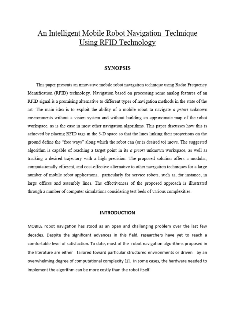 An Intelligent Mobile Robot Navigation Techniqueusing Rfid Technology 1 Pdf Robot Robotics