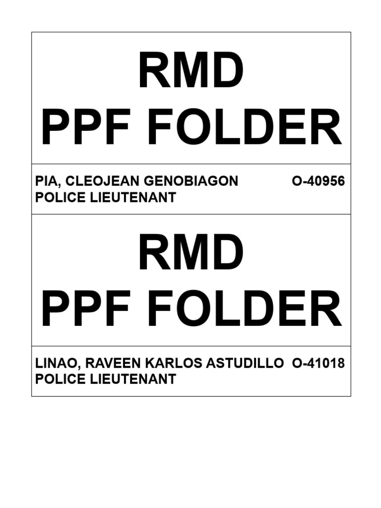 RMD PPF Folder (Cover) | PDF