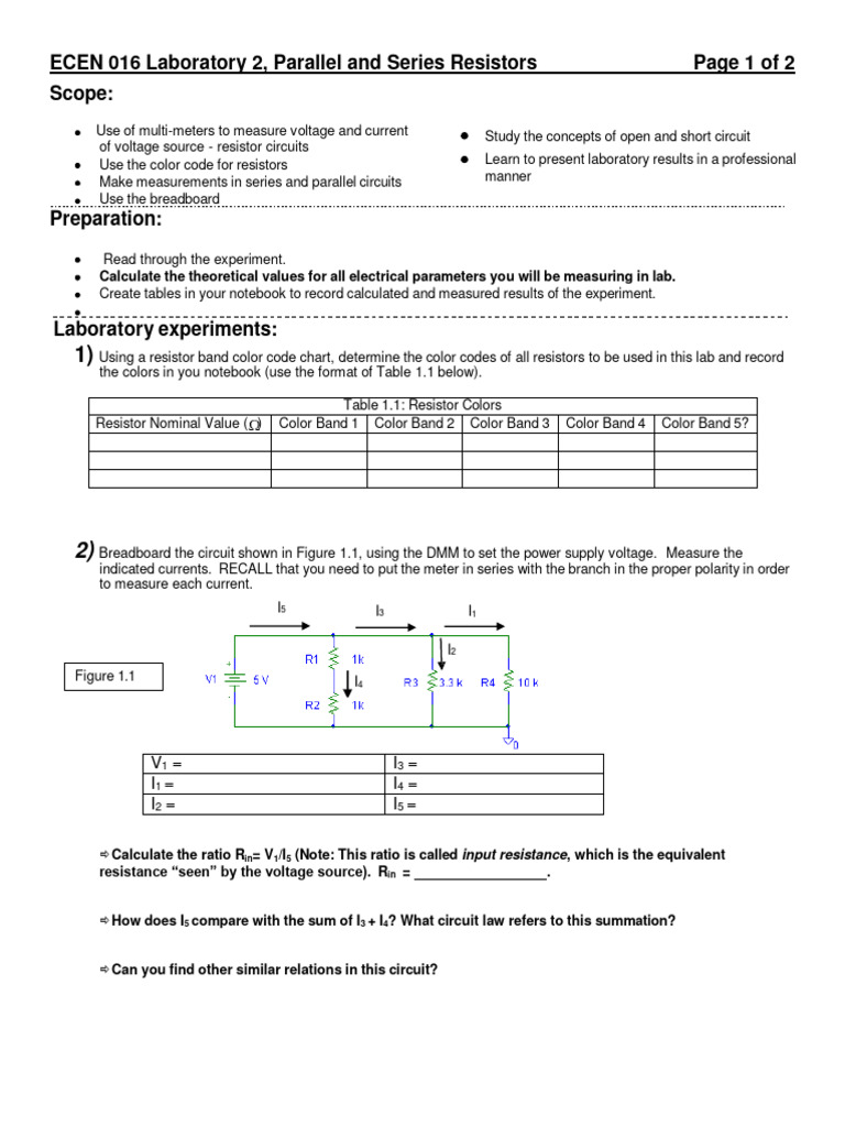 Lab 1 Paralleland Series Resistors | PDF | Series And Parallel Circuits ...