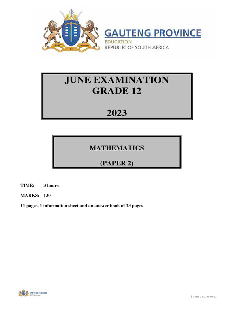 Grade 12 Provincial Examination Mathematics P2 (English) June 2023 Question Paper | Download ...
