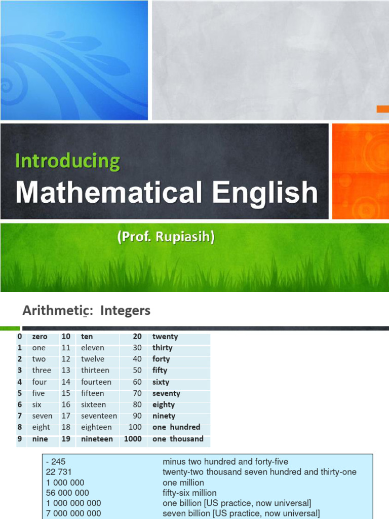 Introducing Mahematical English | PDF | Numbers | Mathematics