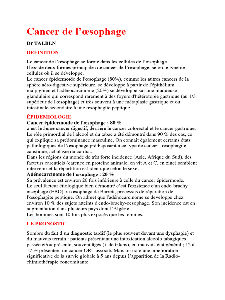 Comprendre le cancer de l'œsophage | PDF | Cancer de l'œsophage | Cancer