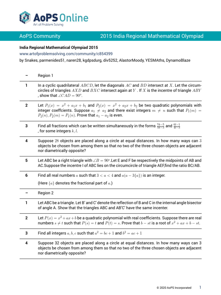 Rmo 2015 | PDF | Triangle | Elementary Geometry