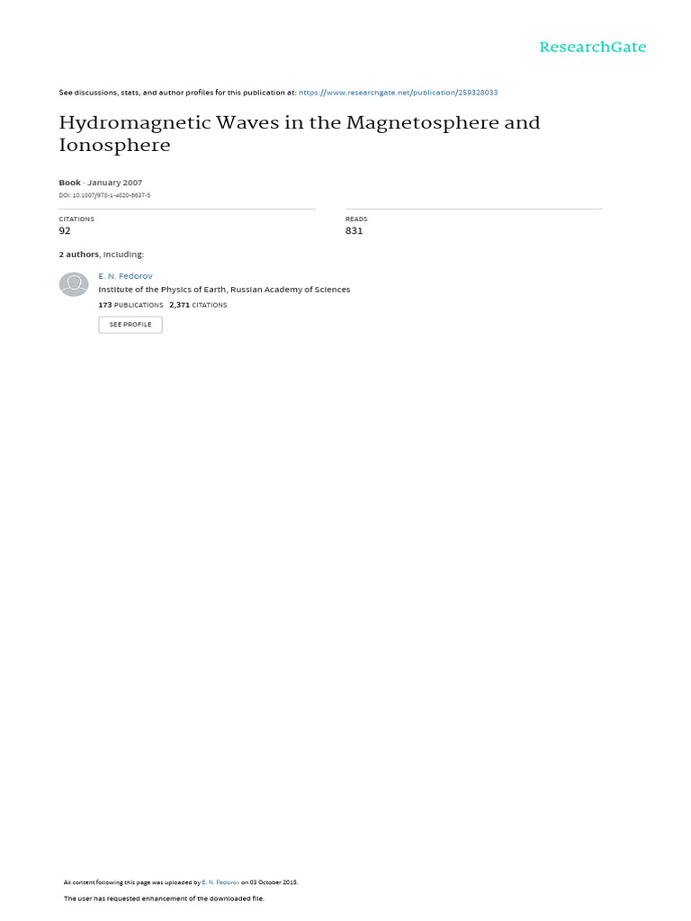 Hydromagnetic Waves in The Magnetosphere and Ionos | PDF ...