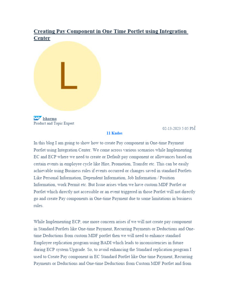 Creating Pay Component in One Time Portlet Using Integration Center ...