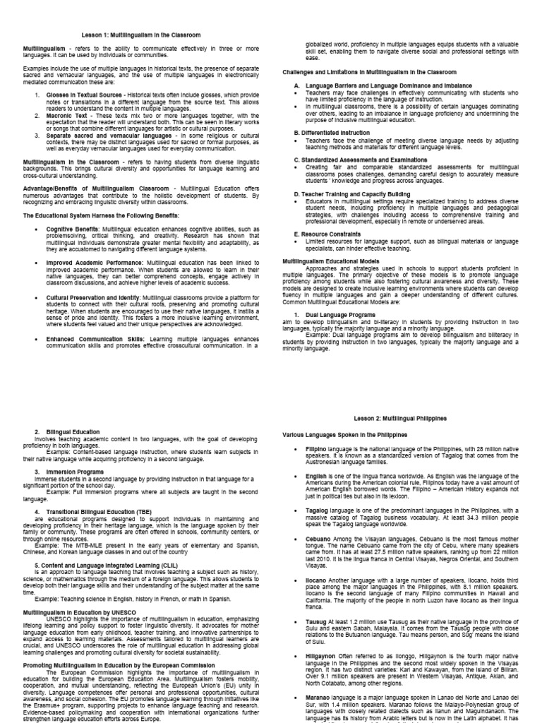 Eng221 Reviewer | PDF | Multilingualism | Inclusion (Education)