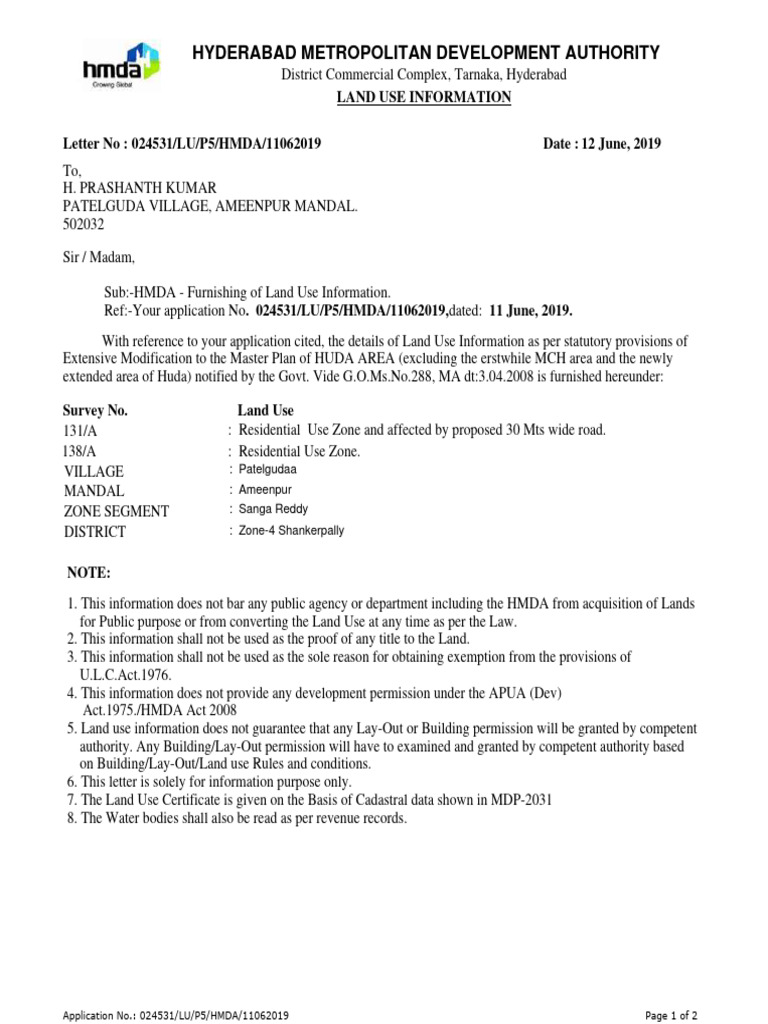 HMDA Land Use Information Certificate | PDF | Justice | Crime & Violence