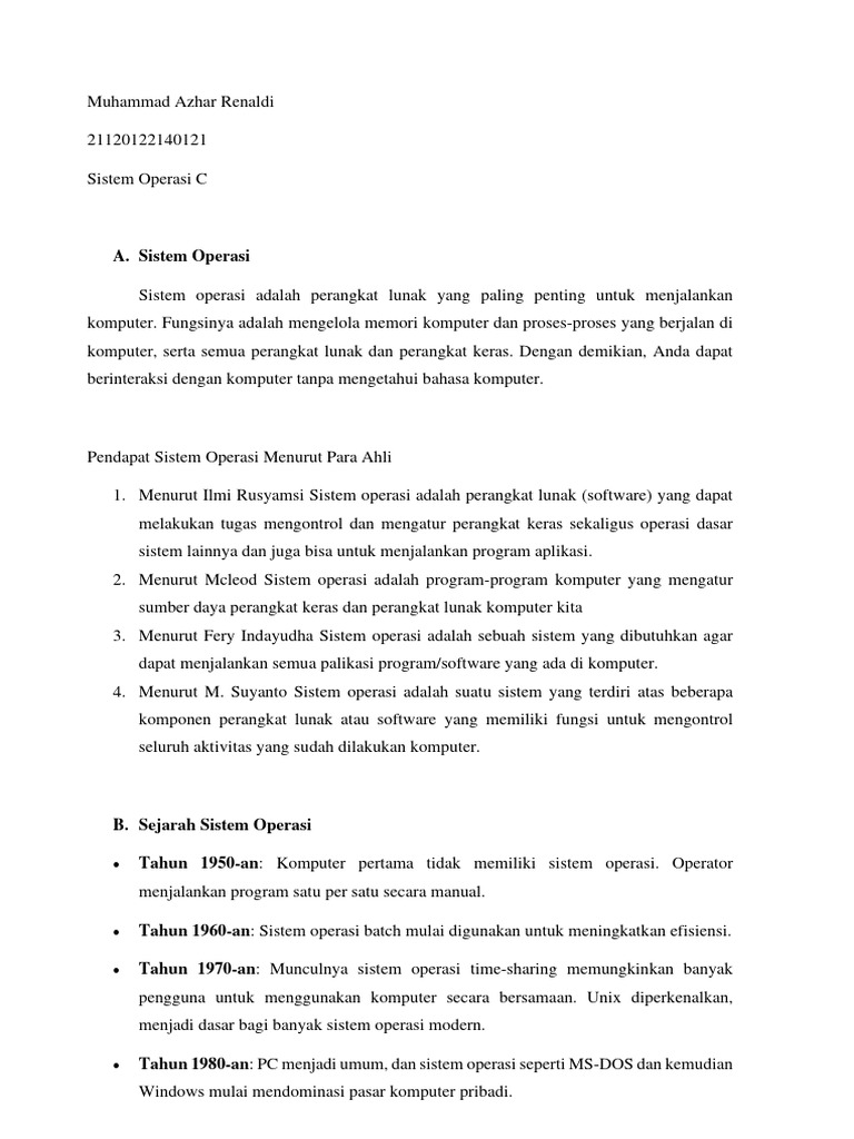 Muhammad Azhar Renaldi - 21120122140121 - Resume - Sistem Operasi | PDF