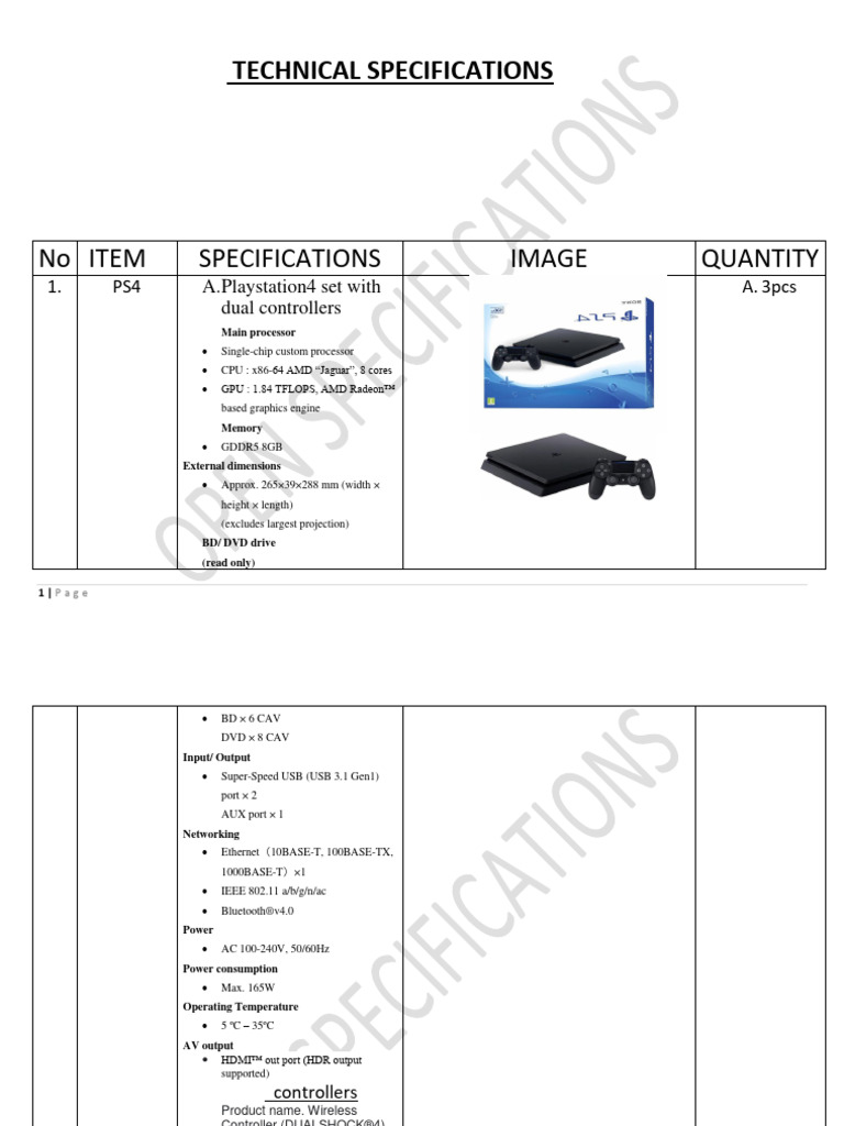 Technical Specifications | PDF | Hdmi | Virtual Reality