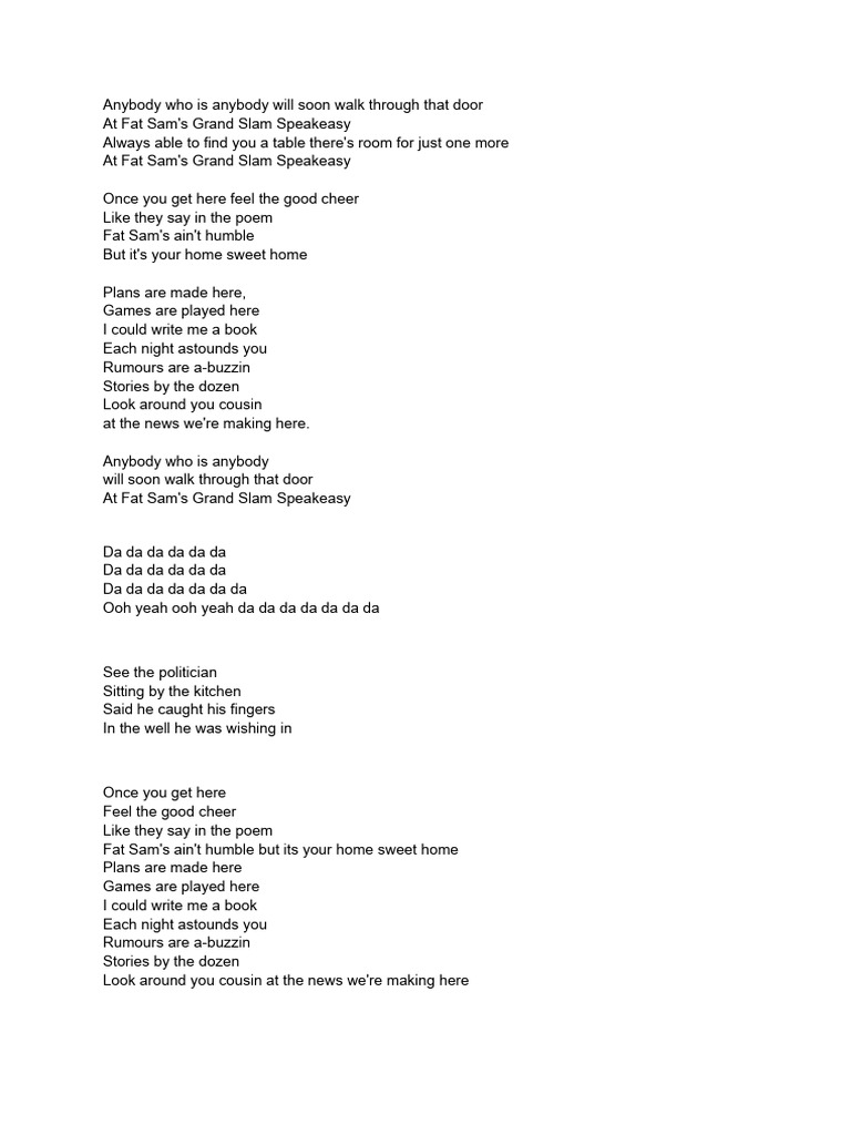 Fat Sam Lyrics | PDF