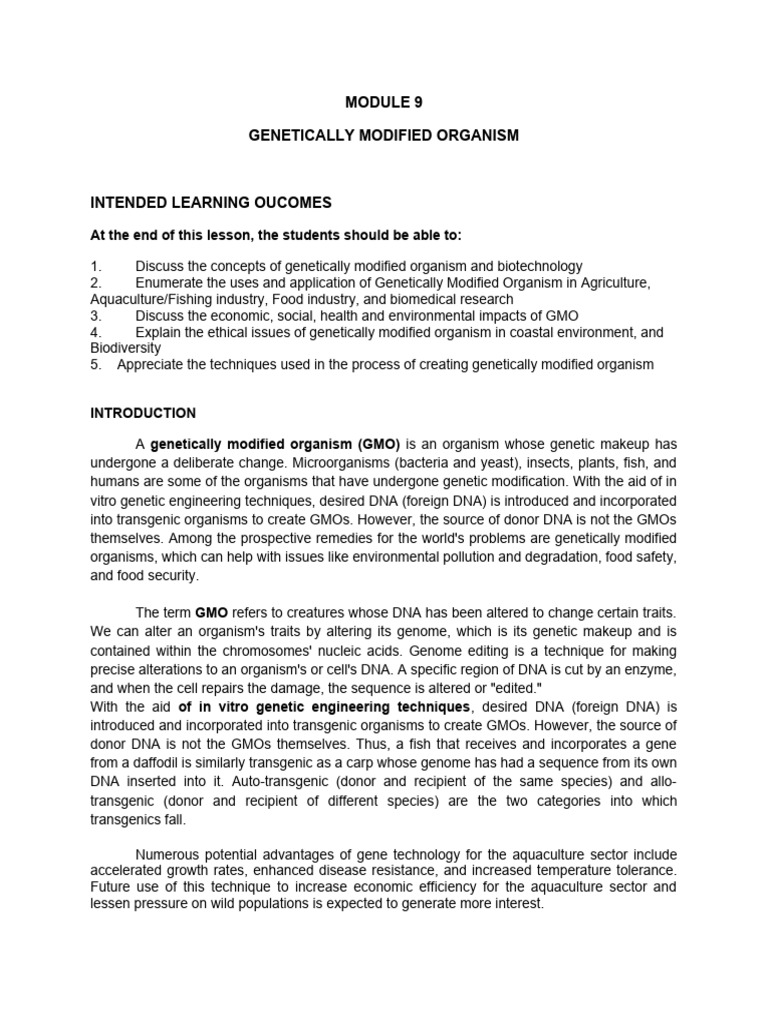 Module 9 Genetically Modified Organism3 | PDF | Genetically Modified ...