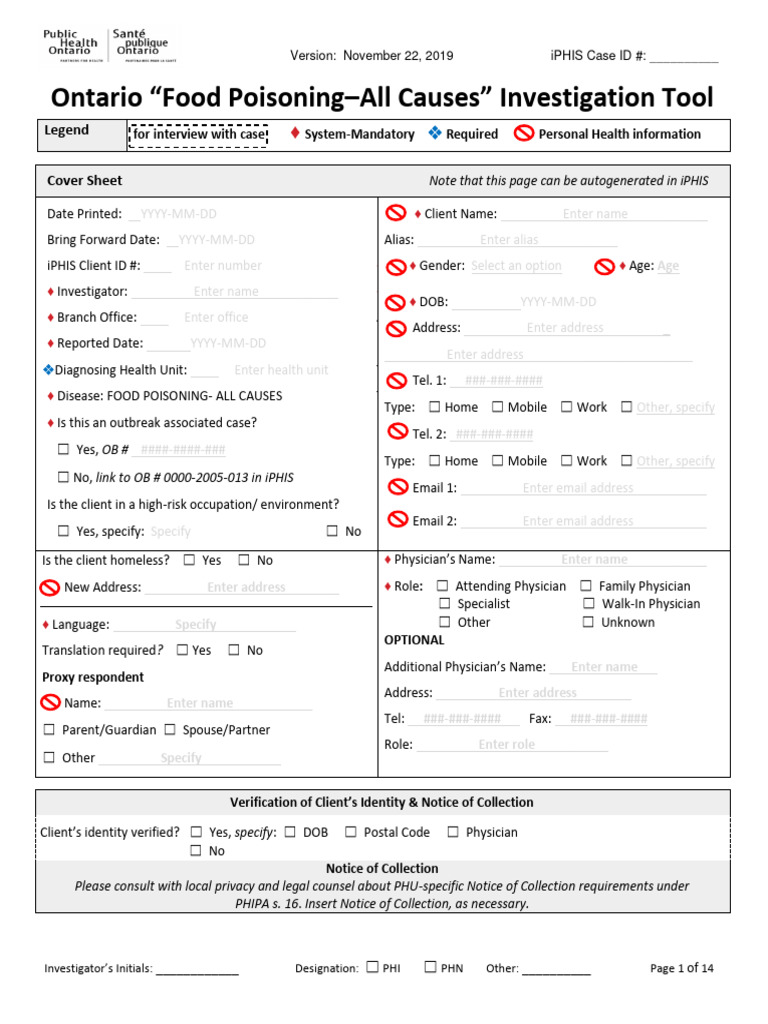 Ontario Food Poisoning Investigation Tool | PDF | Bleach | Lunch
