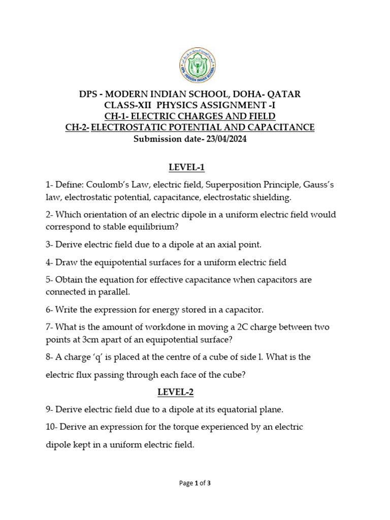 Physics Assignment 1 Download Free Pdf Capacitance Capacitor