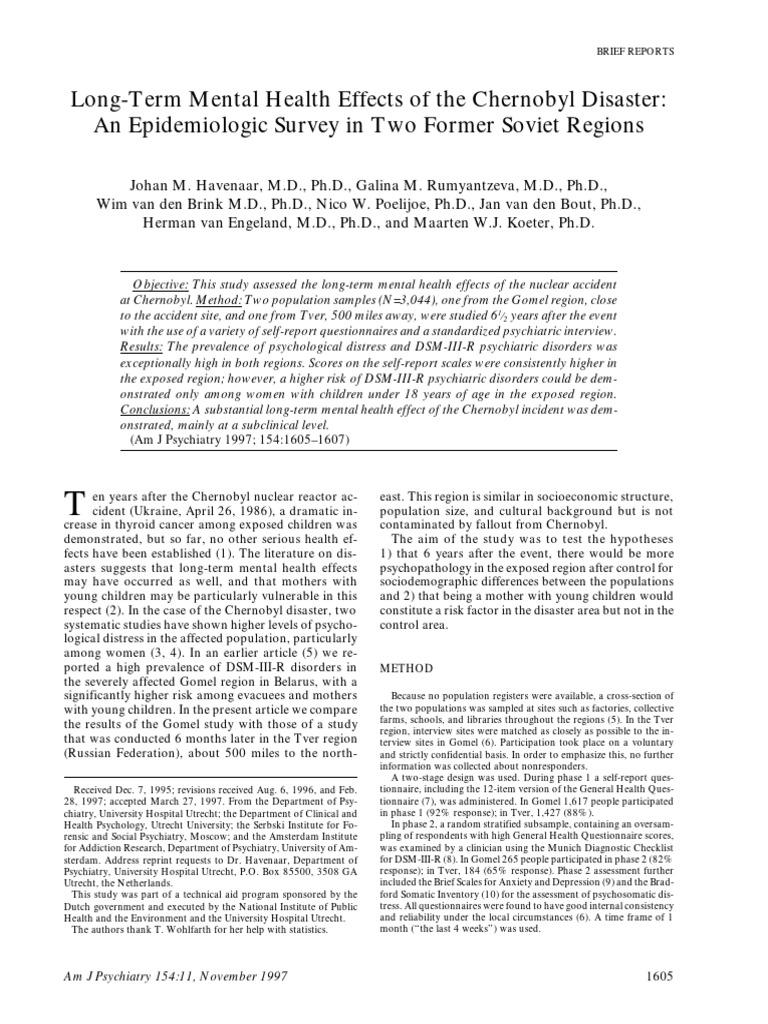 Chernobyl Disaster: Long-Term Mental Health Effects | PDF | Chernobyl ...