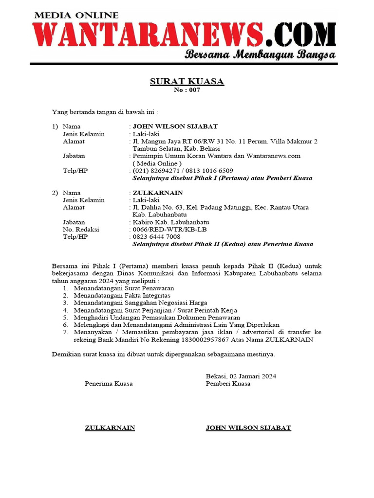 Surat Kuasa Lensa Wantara | PDF