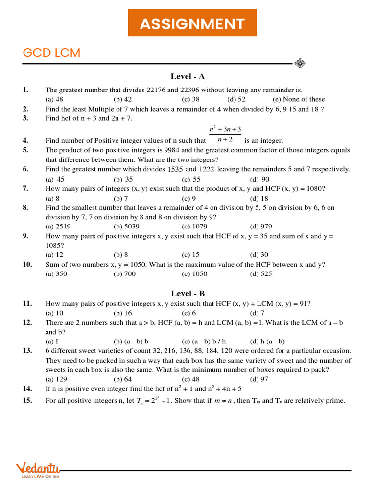 Level 6 Assignment 4 (GCD, LCM) Final | PDF | Mathematics | Elementary Mathematics