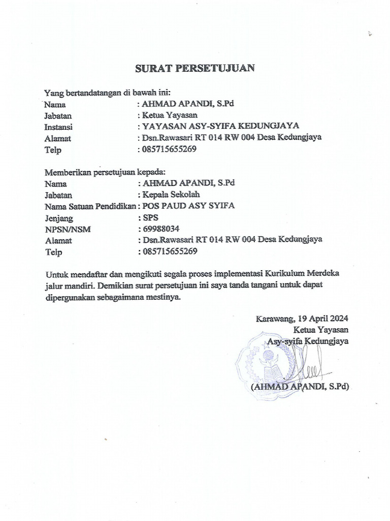 Surat Ijin Yayasan Asy Syifa | PDF