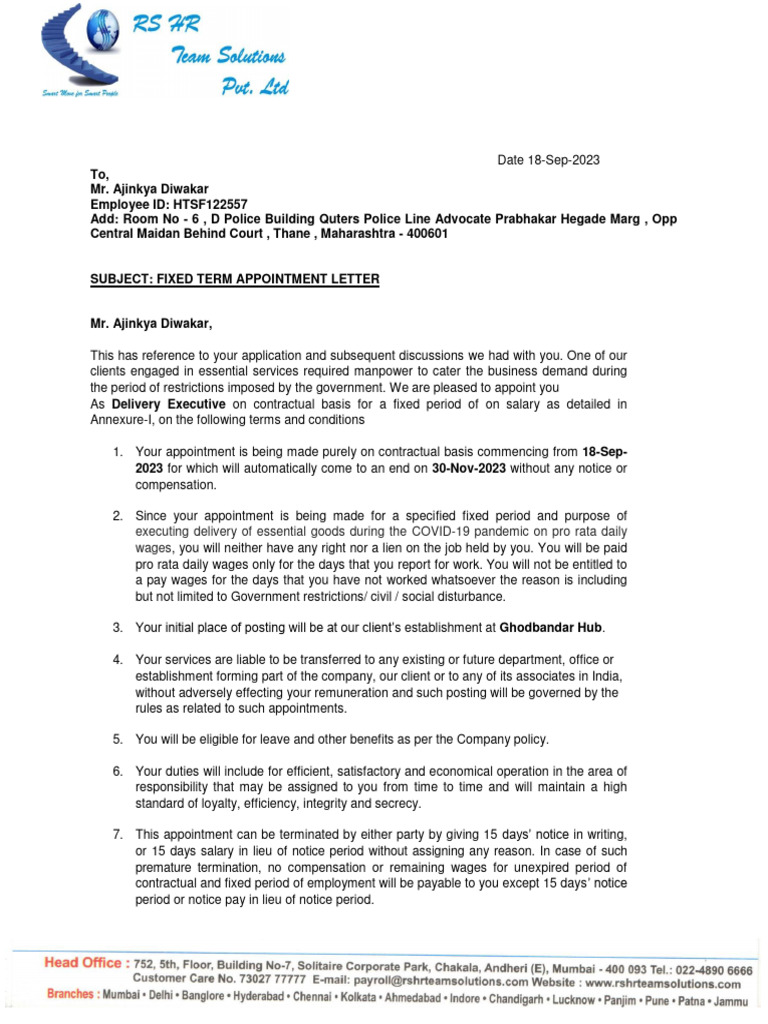Offer Letter Delivery Executive | PDF | Salary | Employment