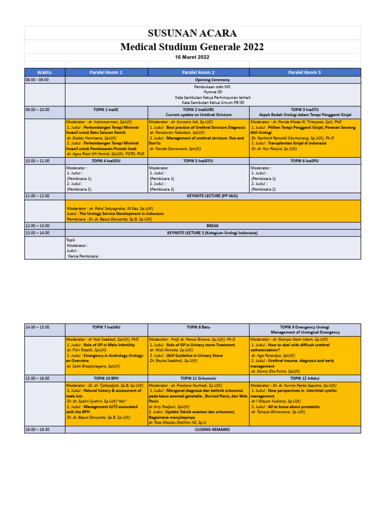 SUSUNAN ACARA IDI - STUDIUM GENERALE - Sheet1 | PDF