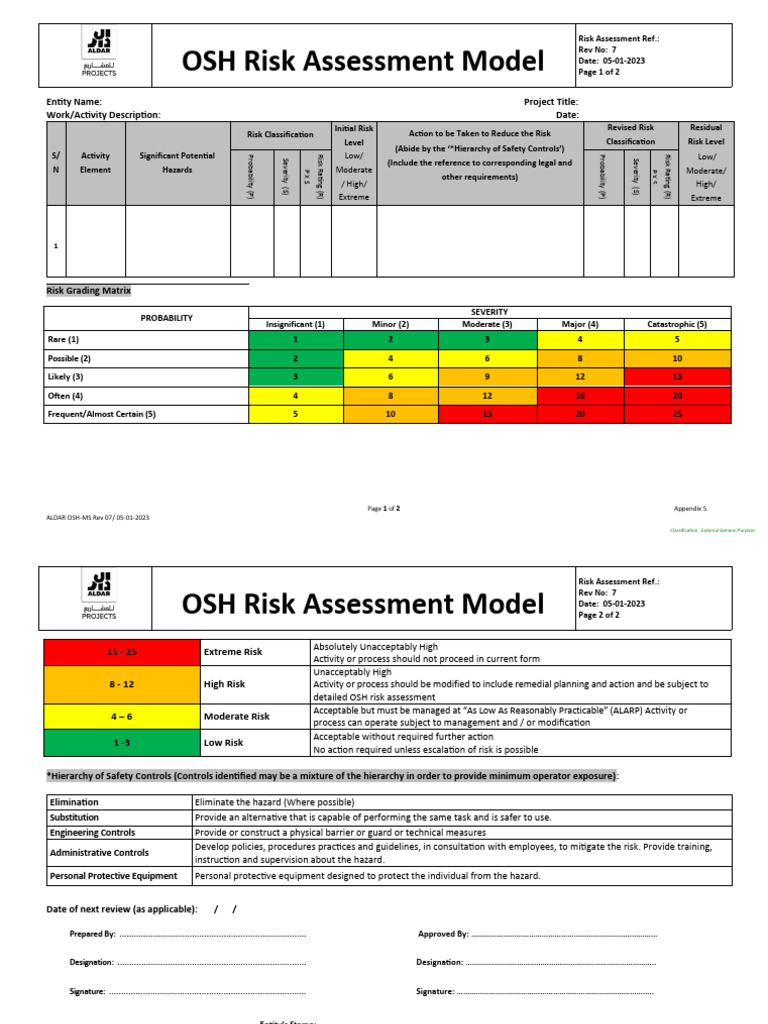 OSH Risk Assessment Model Template | PDF | Risk | Personal Protective ...
