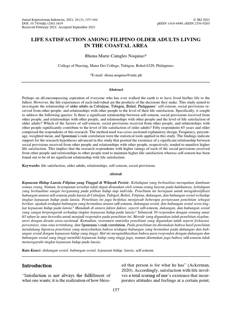 Life Satisfaction Among Filipino Older Adults Livi | PDF | Behavioural ...