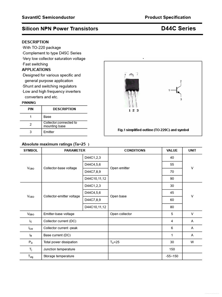 D44C5 | PDF | Bipolar Junction Transistor | Transistor