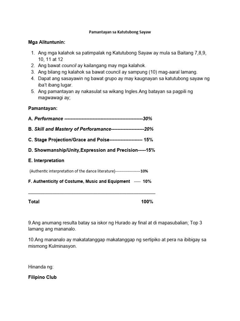 Pamantayan Sa Katutubong Sayaw | PDF