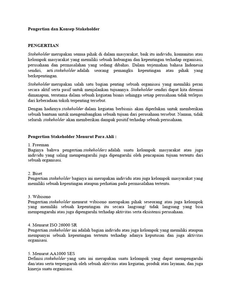 Pengertian Dan Konsep Stakeholder | PDF | Karier & Perkembangan | Bisnis