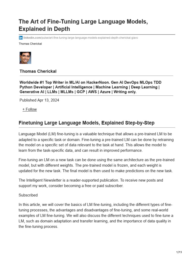 The Art of Fine-Tuning Large Language Models Explained in Depth | PDF ...