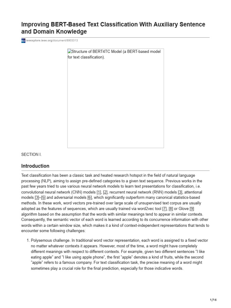 Improving BERT-Based Text Classification With Auxiliary Sentence and Domain Knowledge | PDF ...