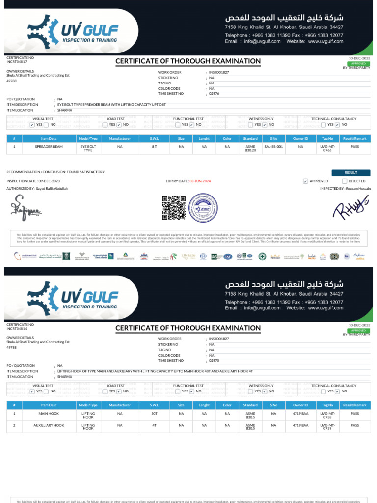 Inspection Certificates | PDF