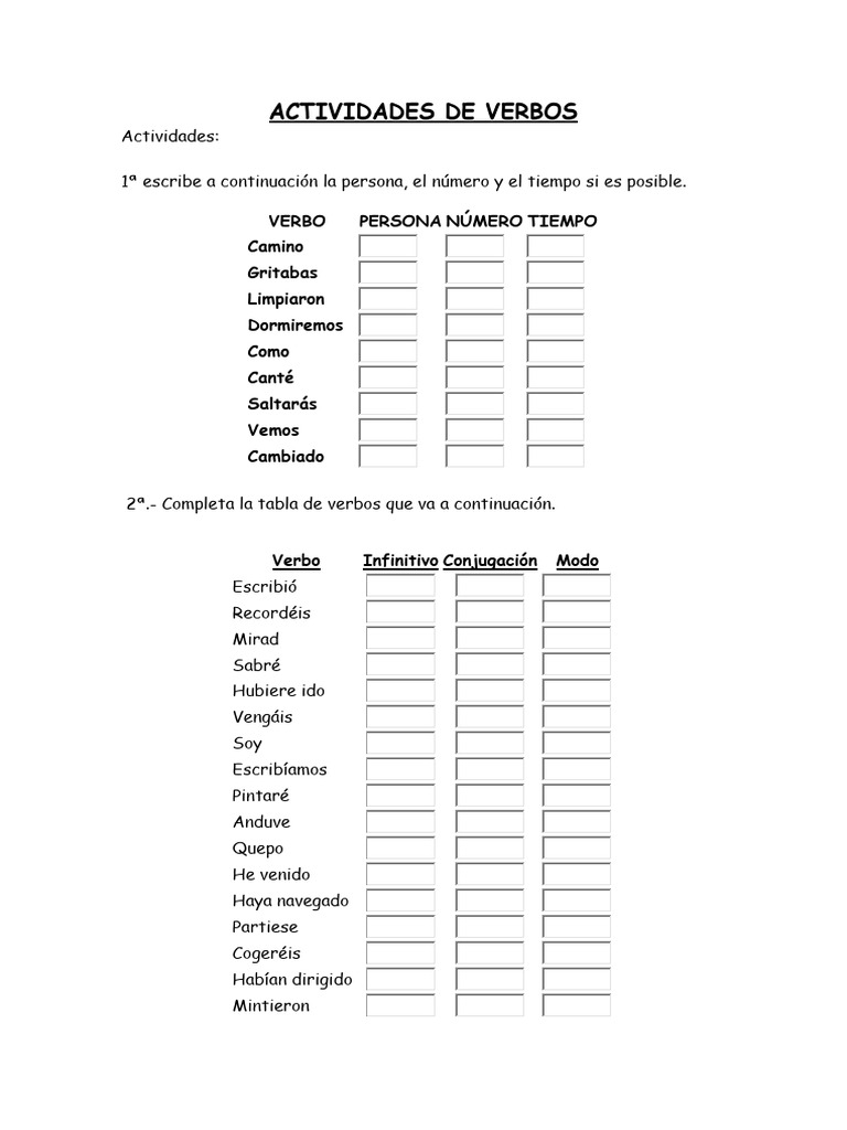 Actividades de Verbos | Descargar gratis PDF | Verbo | Lingüística