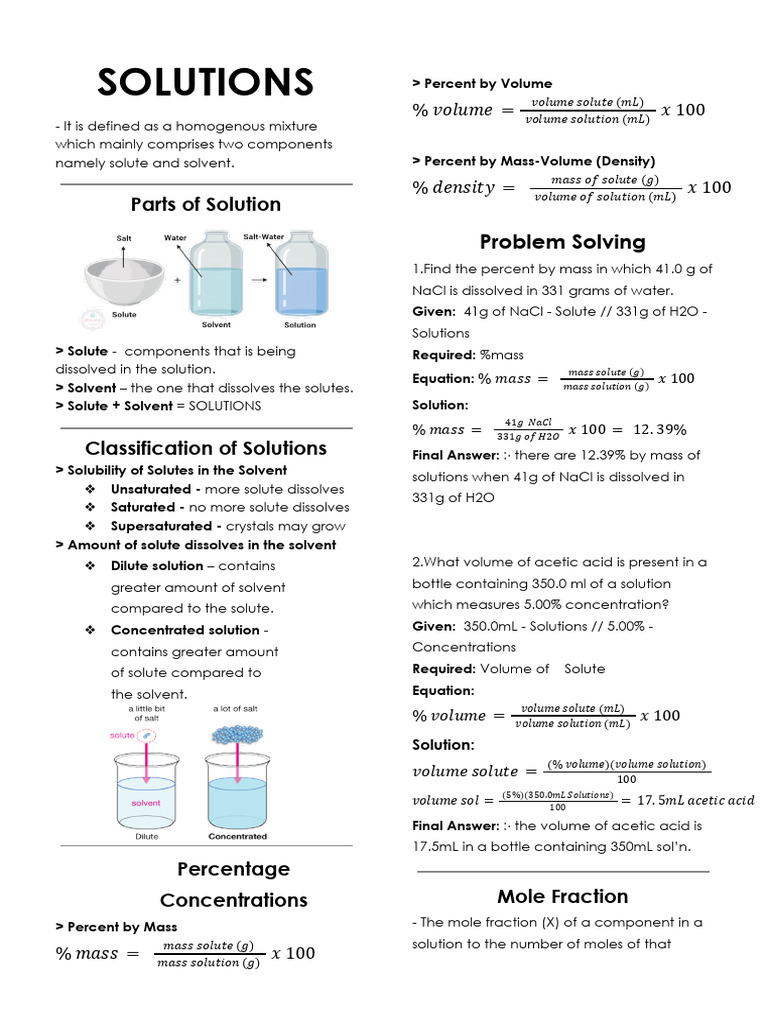 Solutions Chem Notes | Download Free PDF | Concentration | Analytical ...