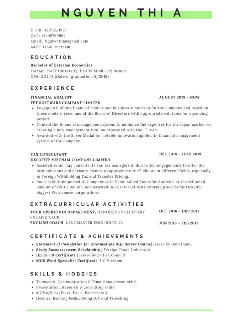CV samples for FPT, Deloitte | PDF