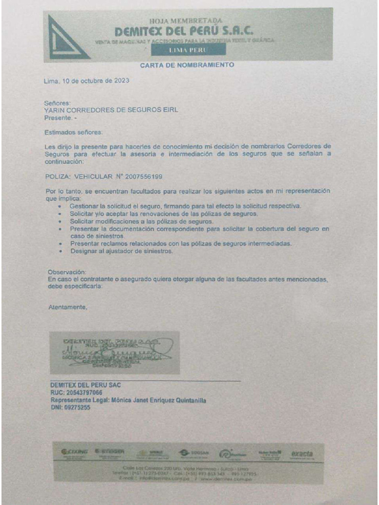 DEMITEX Carta de Nombramiento 2 | PDF