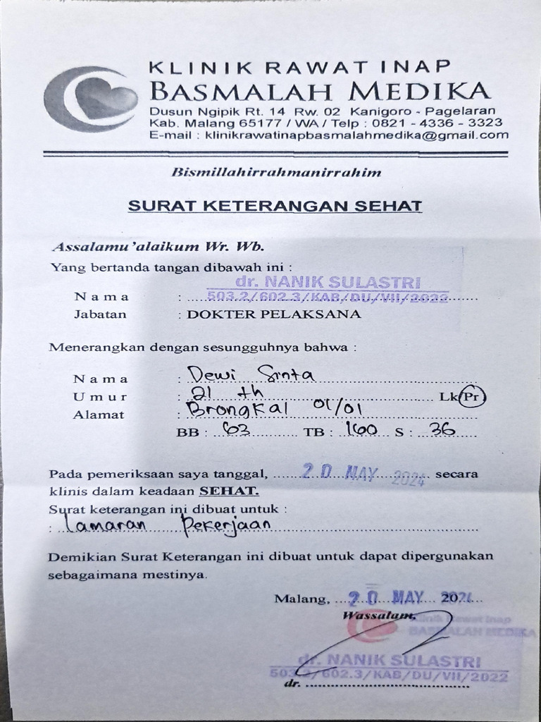 Surat Sehat Dokter | PDF