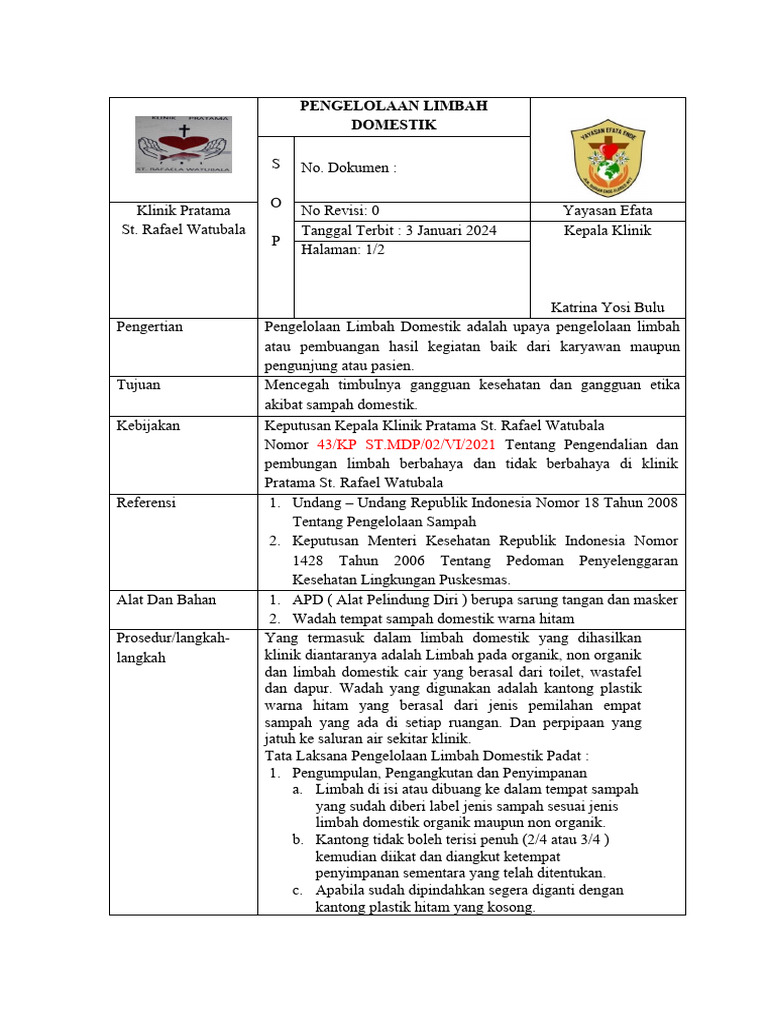 SOP Pengelolaan Limbah Domestik | PDF | Sains & Matematika