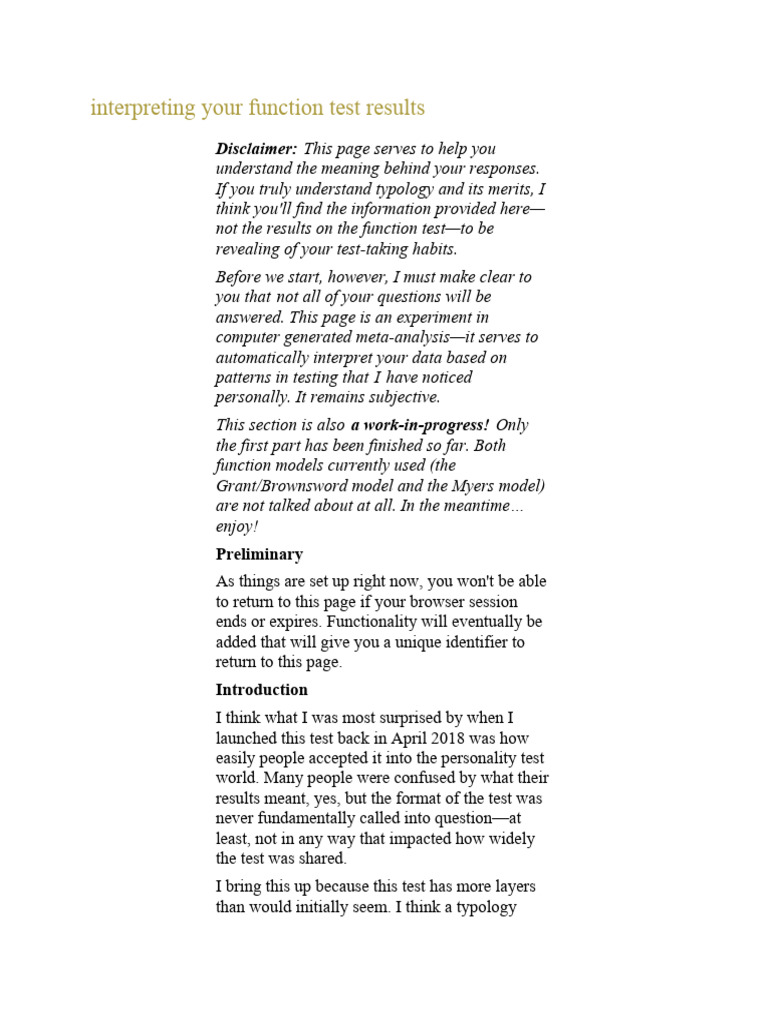 Interpreting Your Function Test Results | PDF | Thought | Feeling