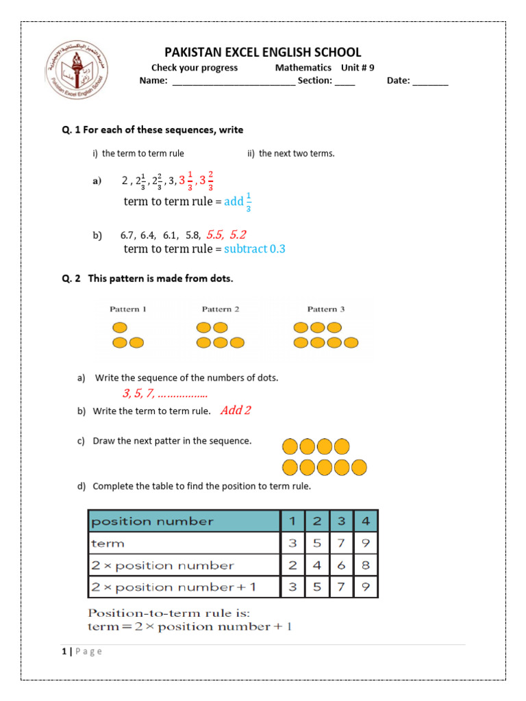 Check your progress Unit 9 (Key) | PDF | Mathematics | Mathematical Objects