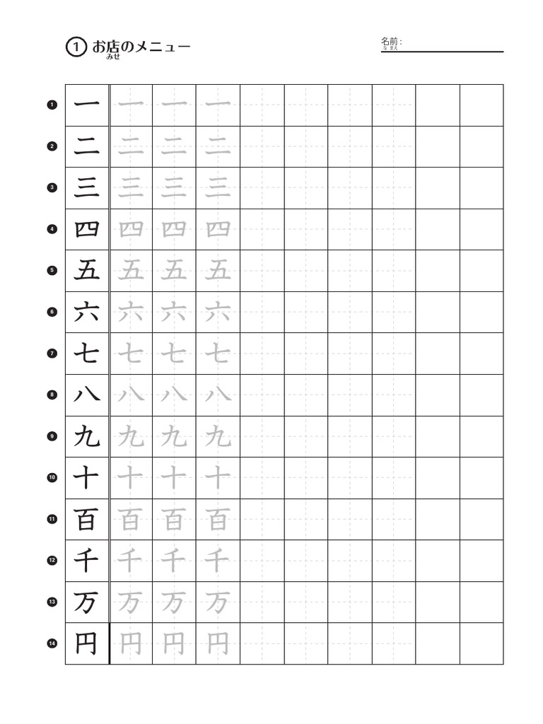 Kanji Characters Practice Sheet - PRACTICAL KANJI Vol.1 | PDF