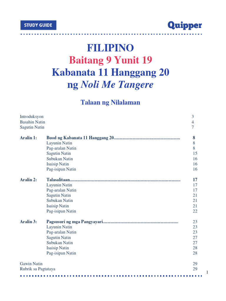 Fil9 Study Guide Kabanata 11 20 | PDF