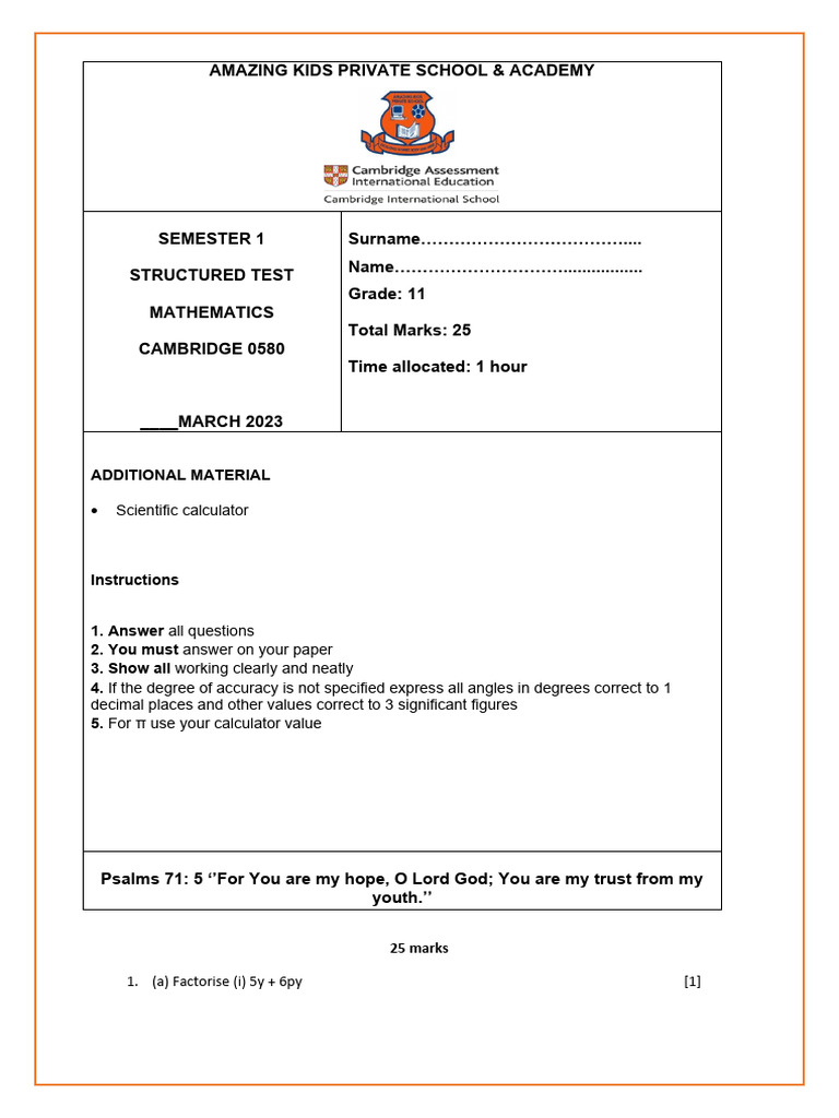 Grade 11 Mathematics Test March 2023 | PDF | Triangle | Line (Geometry)