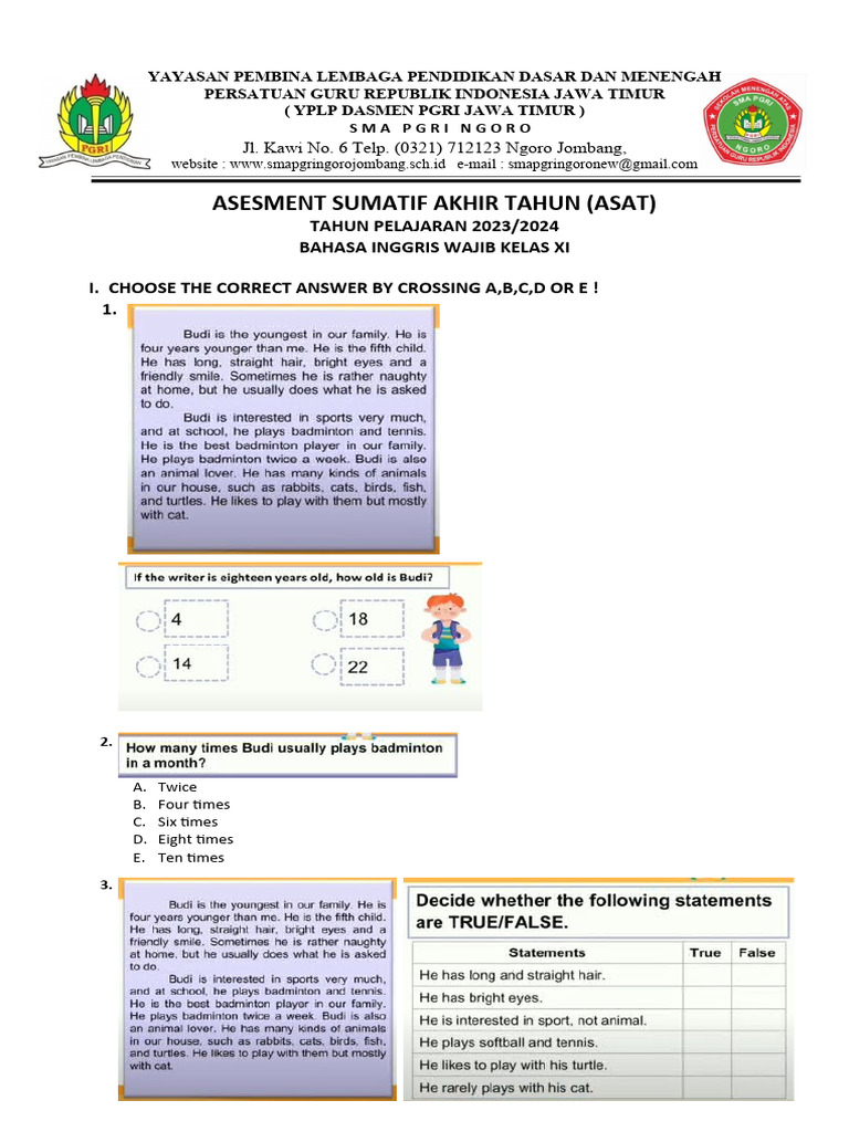 Soal Asat B Inggris Wajib KLS Xi | PDF | Interactive Media | New Media