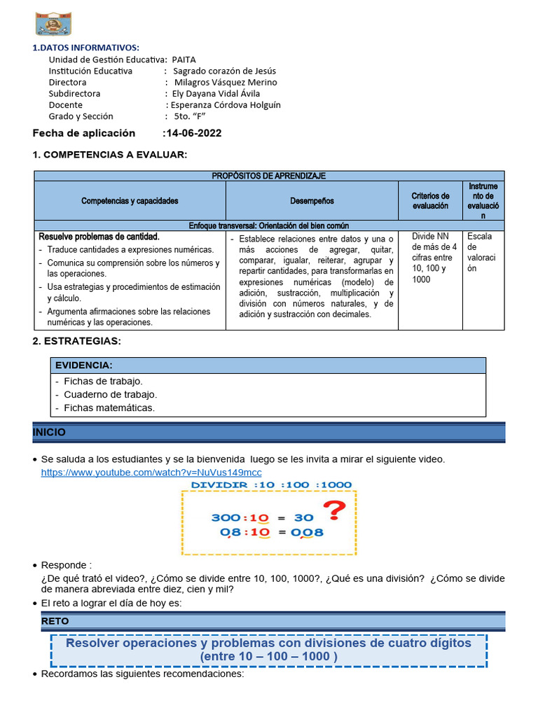 Estrategias para Divisiones por 10, 100 y 1000 | PDF | División ...