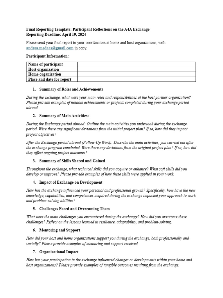 Final Reporting Template A4A Exchange | PDF | Mentorship | Human ...