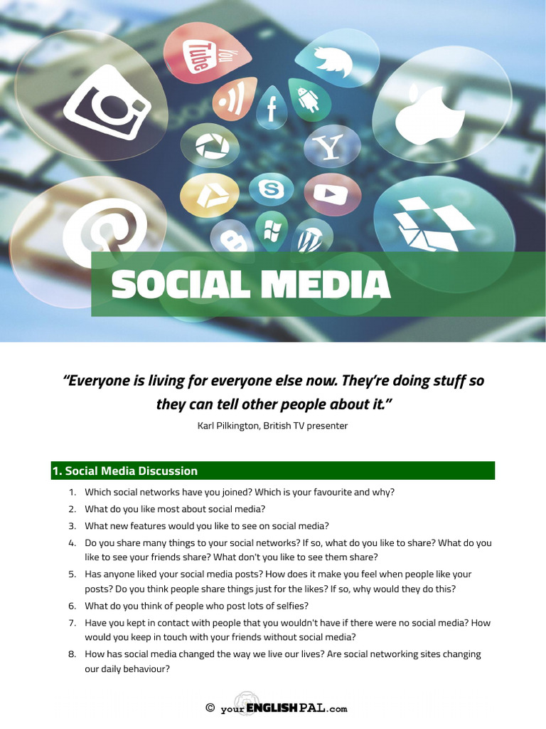 ESL Lesson Plan: Social Media Discussion | PDF | Social Media | Popular ...