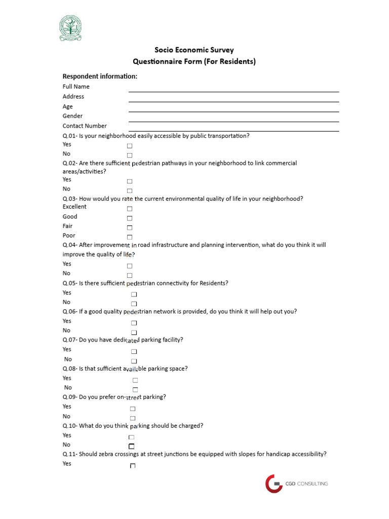 Socio-Economic Resident Survey Form | PDF