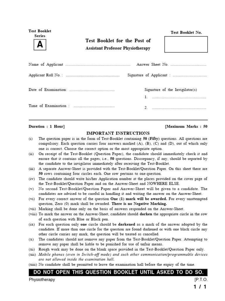 Question Paper-Physiotherapy | PDF | Medical Specialties | Diseases And ...