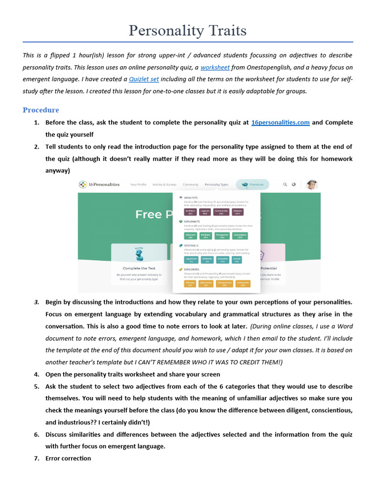 Personality Traits Lesson Share Darren | PDF | Human Communication
